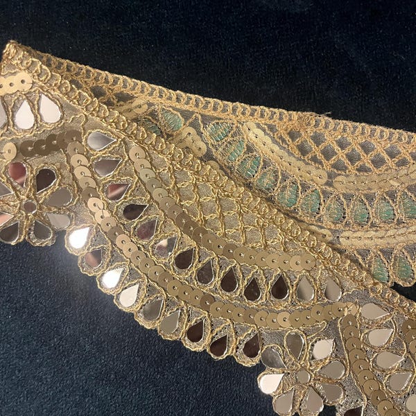 Beautiful Narrow Gold Mirror Trim Vine, Glamourous Sari Trim, Indian Dupatta Lace, DIY Sewing ...