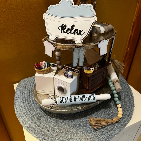 BUNDLE // Laundry Room Themed Tiered Tray Decor // Laundry Themed Signs ...