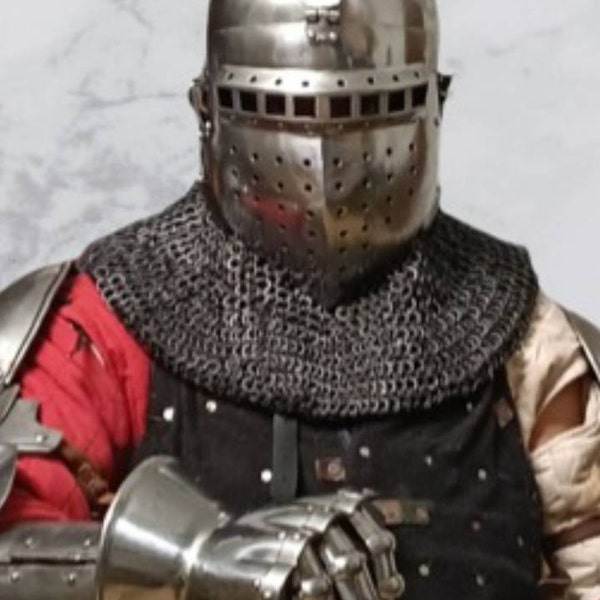 14GA Medieval Bascinet Helmet Medieval Nosal Helmet W Inside Grilled ...