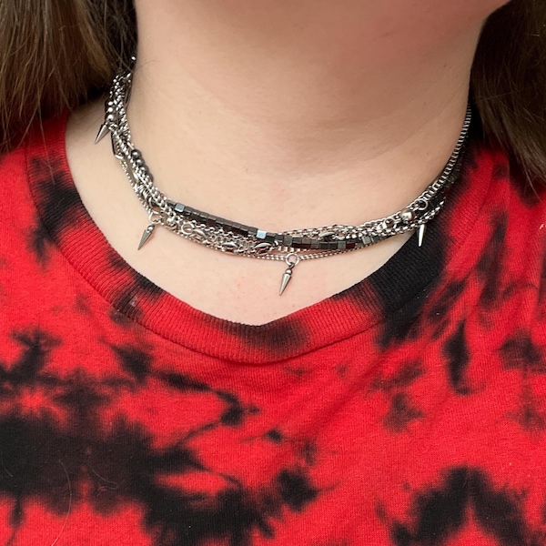 Punk Necklace Grunge Choker Layered Necklace Set Surgical Steel ...