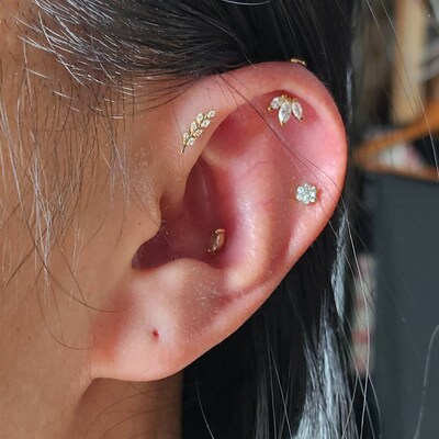 16G Dangle Cartilage Earring Stud/hidden Helix Piercing/conch Piercing/curved Bar Piercing ...