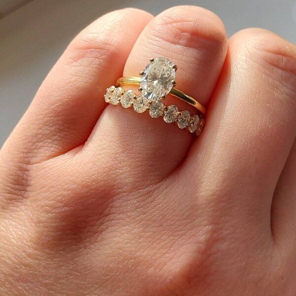 Moissanite Marquise & Round Alternate Stacking Solid 14K Yellow Gold Wedding Matching Band ...