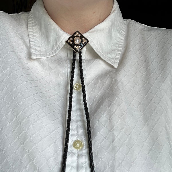 Cross Pearl Flower Bola Bolo Tie - Leather Rope Wedding Necklace ...