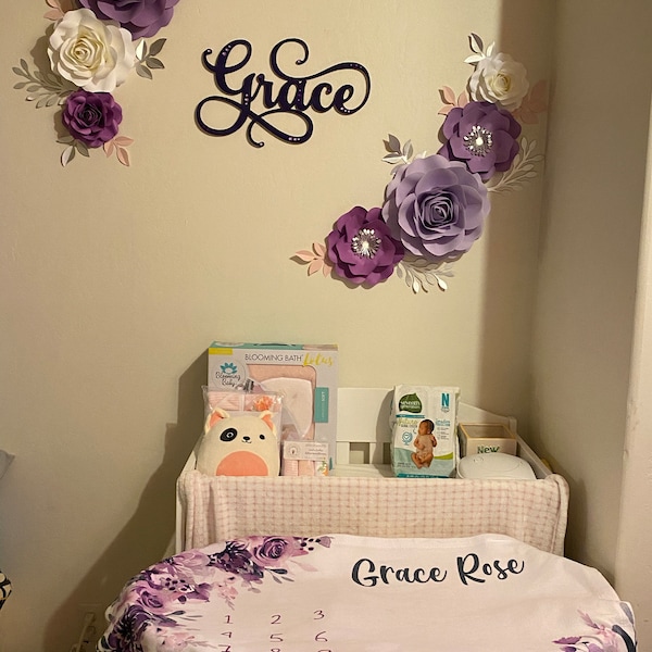 Baby Room Purple Paper Flower Wall Decor | Purple Nursery Flowers - Etsy