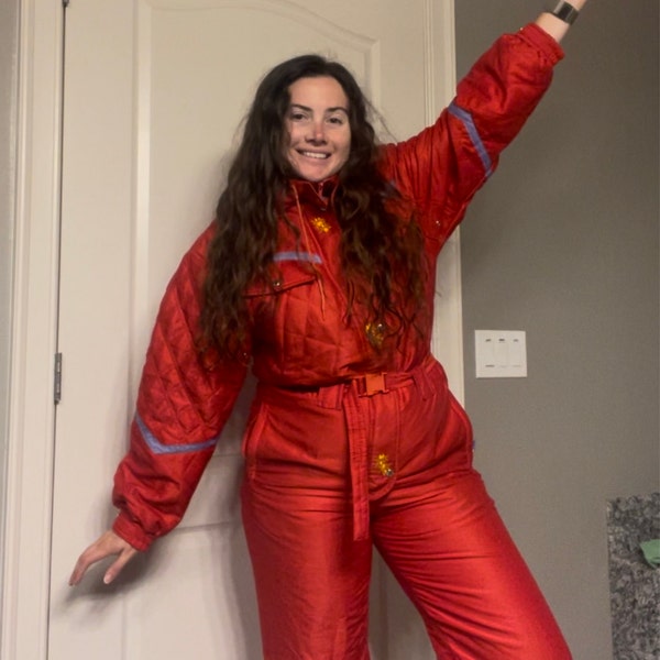 One Piece Red Ski Suit, Retro Snowsuit MEDIUM Size 80s Winter Overall ...