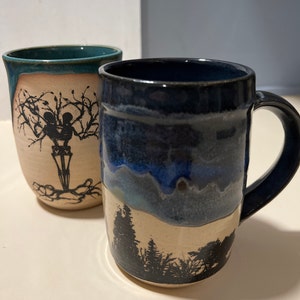 Hand Carved Mug With Blue Rutile Glaze - Etsy