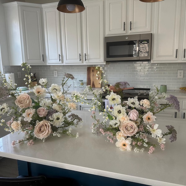 Soft Pastels Artificial Flower Bouquet, Blush Peach Yellow Whimsical ...