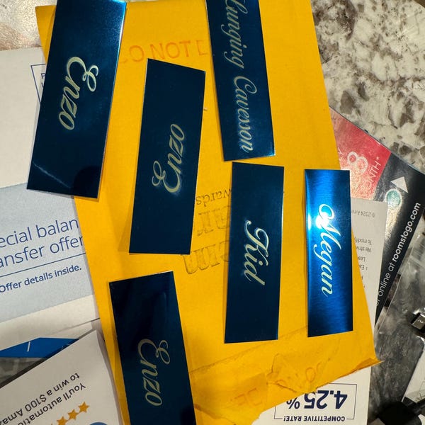 Blue Gold Metal Name Plate - Metal Name Sign - Picture Frame Plate ...