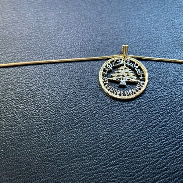 Lebanese Cedar Tree Pendant, Lebanon 50 Piastres Coin Hand, 7/8" in ...