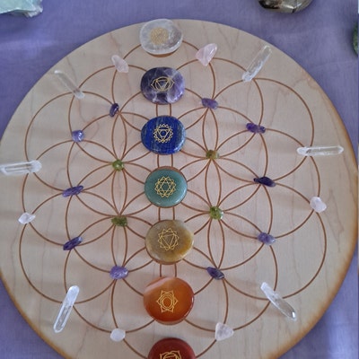 Flower of Life Chakras Crystal Grid Chakras Crystal Grid Chakras Wood ...