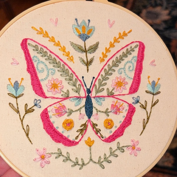 Folk Art Butterfly Hand Embroidery Pattern - PDF Instant Download for ...