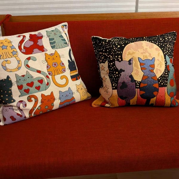 Embroidered Cat Throw Pillow Case,cats Square Cushion Cover,kitten Home ...