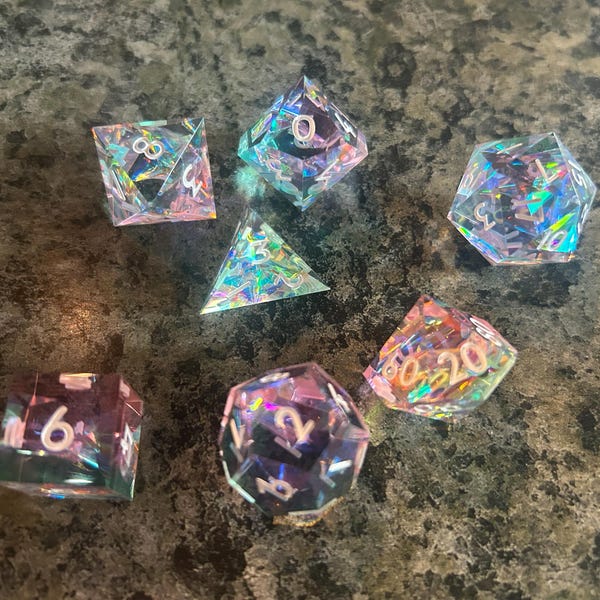 Superillusion - Holographic Handmade Resin Sharp Edge Dice Set for Dnd ...