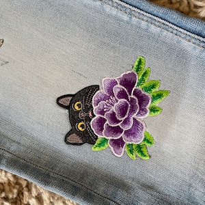 Peeking Cat Iron-on Patch, Black Cat Patch, Peeping Cat Iron-on Patch, Embroidered Applique, Cat ...