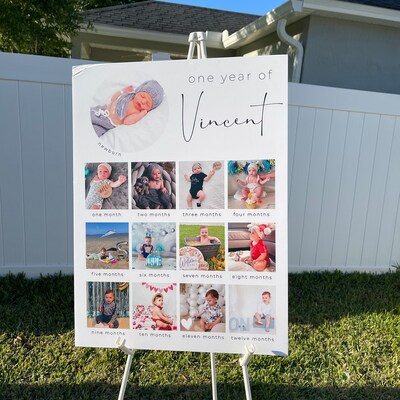 Printable One Year of Photo Poster Template, Modern 1st Birthday ...
