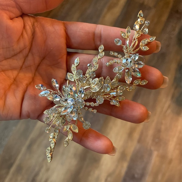 Gold Crystal Wedding Hair Clip, Crystal Bridal Hair Clip, Floral ...