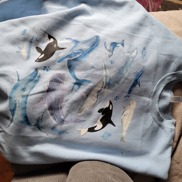 Watercolor Whale Sweater Trendy Ocean Crewneck Aesthetic Whales Crew ...
