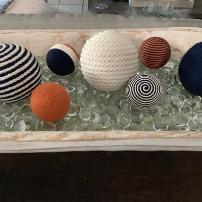 Navy Blue and Ivory Decorative Yarn Balls Decorative Balls Rope Ball ...