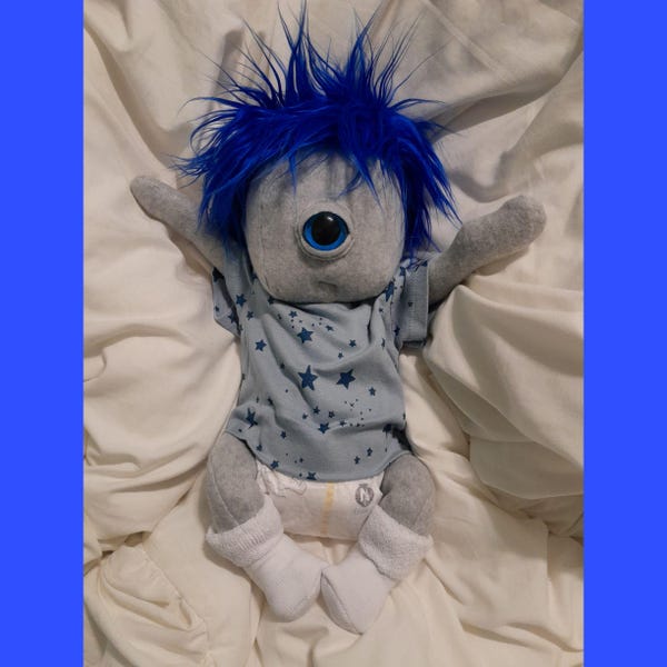 OOAK Cyclops Newborn Baby Doll Cloth Handmade Jumbo Black Eye Bald Soft ...