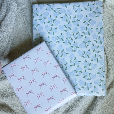 Hydrangea Wrapping Paper Blue Floral Coastal Girly Preppy Gift Wrap ...