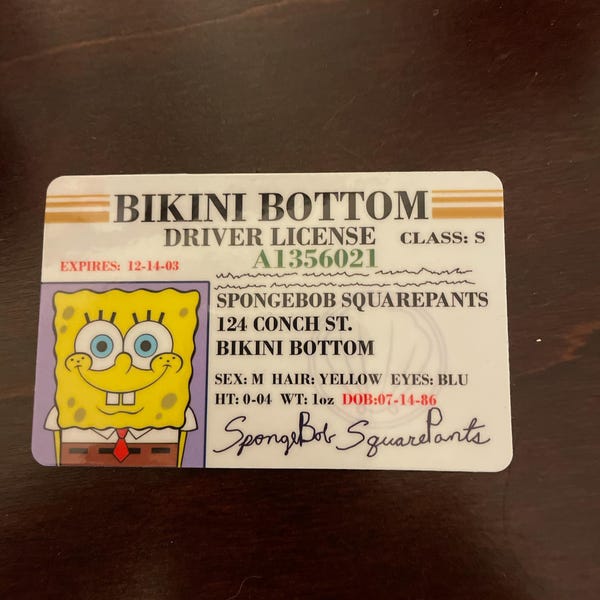 Spongebob Squarepants Parody Prop Drivers License on a Laminated ID ...