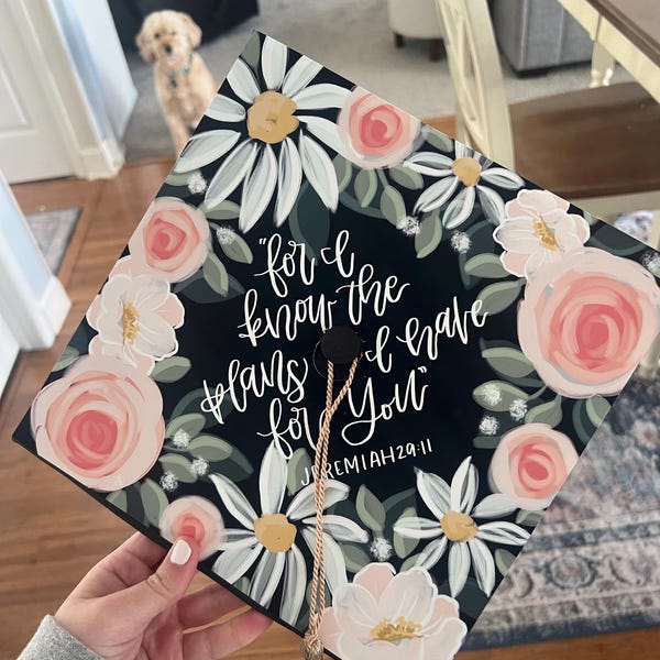 Customizable Floral Grad Cap Decoration Self-adhesive Daisies and Rose ...