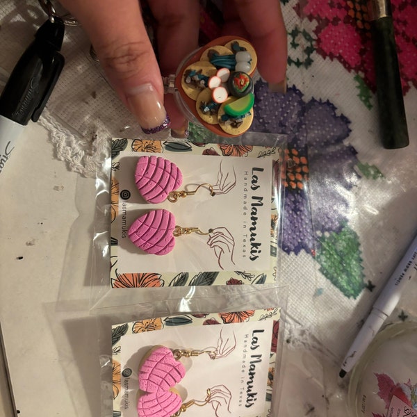 Pink Concha Heart Dangles | Concha Clay Earrings | Mexican Pan Dulce ...