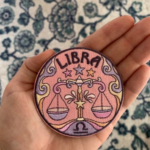 Zodiac Iron on Patch 70s Art Nouveau Boho Embroidered Patches Aries Taurus Gemini Cancer Leo ...