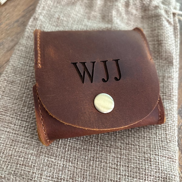 Coin Organizer, Personalized Leather Coin Pouch, Full Grain Mini Wallet ...
