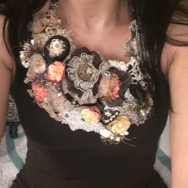 Victorian Ruffle Hand Beaded Collage Wrist Cuff Manually Stitched ...