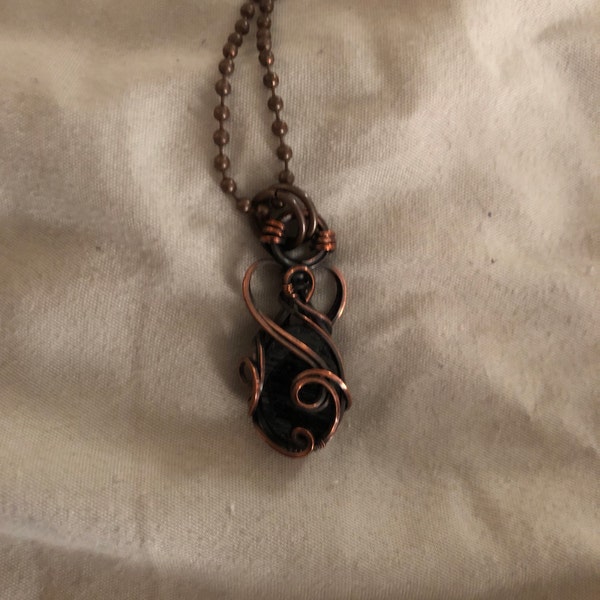 Black Tourmaline Necklace Wire Wrap Pendant Copper Jewelry Tyet Style ...