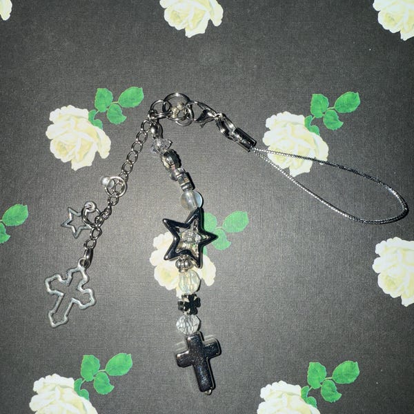 Cyber Stars Phone Straps ~ Beaded Keychain Clear Silver Alt Gothic Y2k ...