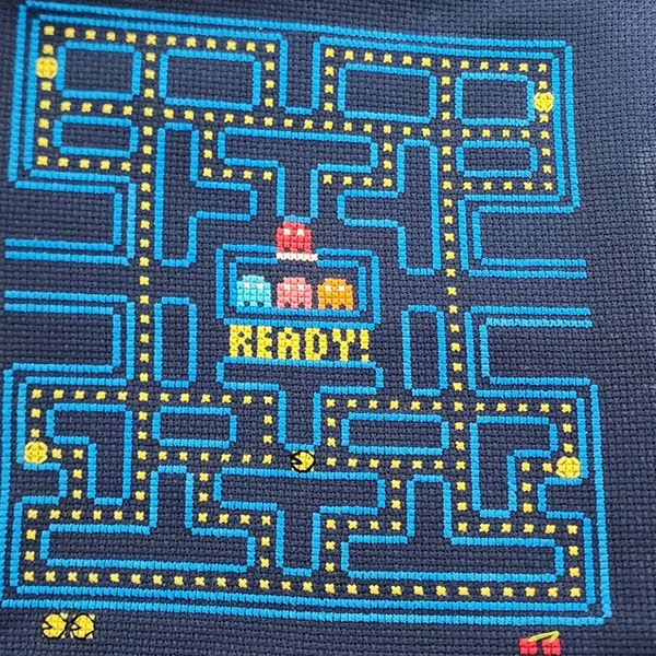 Pacman Video Game Counted Cross Stitch Pattern | Easy Modern Embroidery ...