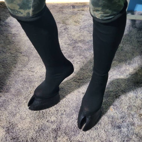 BLACK Creature Feet Unisex CLOVEN Hoof Shoes With Thigh High Leggings ...