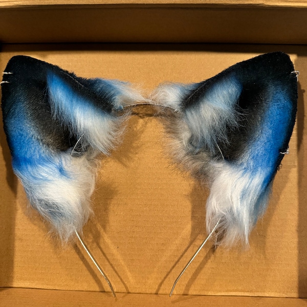 Blue and Black Fox Ears Faux Fur Cosplay Faux Fur Animal Ears Wolf ...