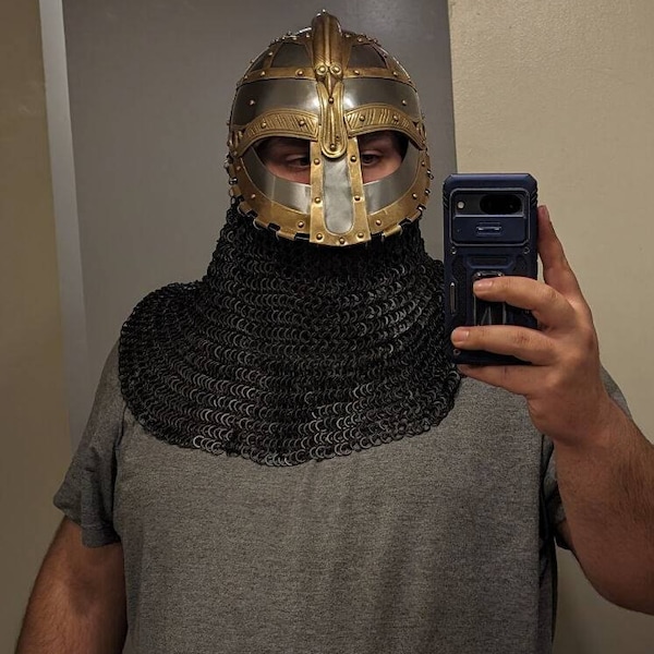 Chainmail Aventail for Helmets / Made From 9mm Flat Rings Round Riveted ...