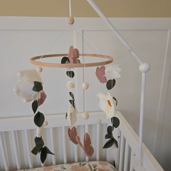 Butterfly Baby Mobile, Butterflies Crib Mobile Girl, Floral Nursery ...