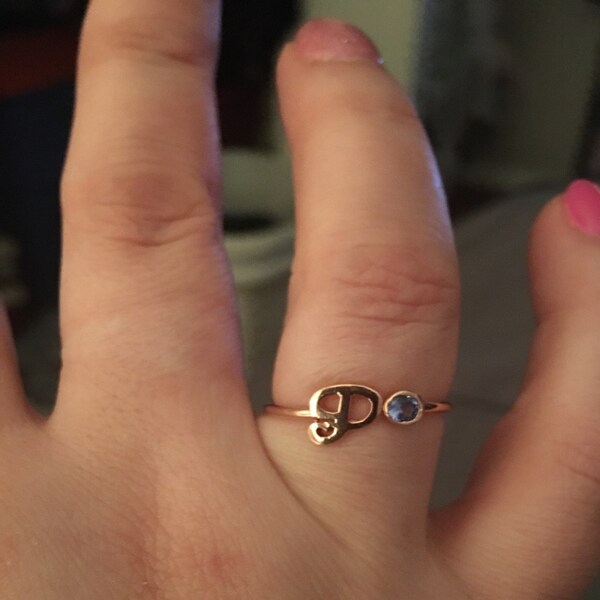 Initial Birthstone Ring - Custom Name Gemstone - Stacking Rings ...
