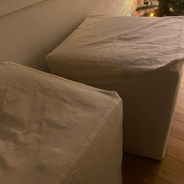 Cube Slipcover With Topstitched Seams, Small Ottoman or Footstool Cover ...