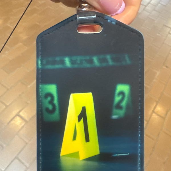 Print on Demand Crime Scene Messy Bun Cushioned Crew Socks Forensics ...