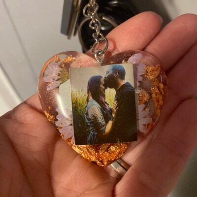 DOUBLE SIDED Resin Photo Keychain With Flowers Photo Keychain Resin ...