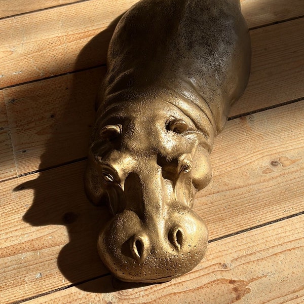 Resin Hippo Garden Sculpture | Bronze Finish, Outdoor Decor - Etsy