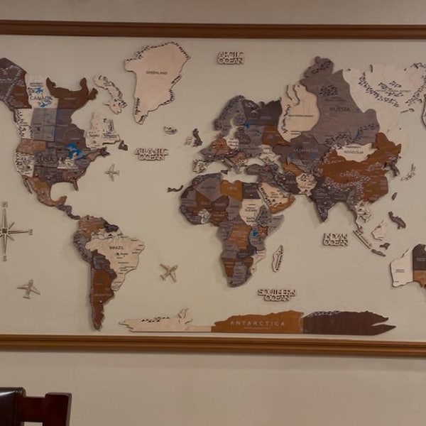 3D Wooden World Map, Panel Wall Art, Push Pin Map on Board, Home Decor, Travel Decor, 5th ...