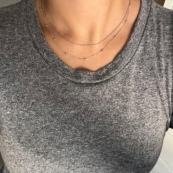 14K Gold Bead Chain Necklace, Mini Balls Necklace, Multi Balls Chain ...