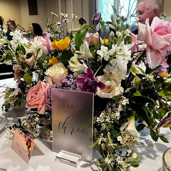 FROSTED Glass Look Acrylic Table Number Sign With Stands, Perspex ...