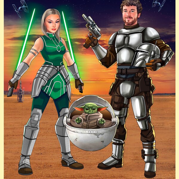 The Mandalorian,mandalorian Portraits,star War,cartoon Family Portrait ...