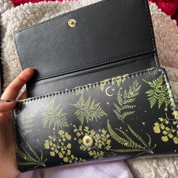 Boho Fern Forest Black Canvas Satchel Bag, Green Crossbody Moon Purse ...