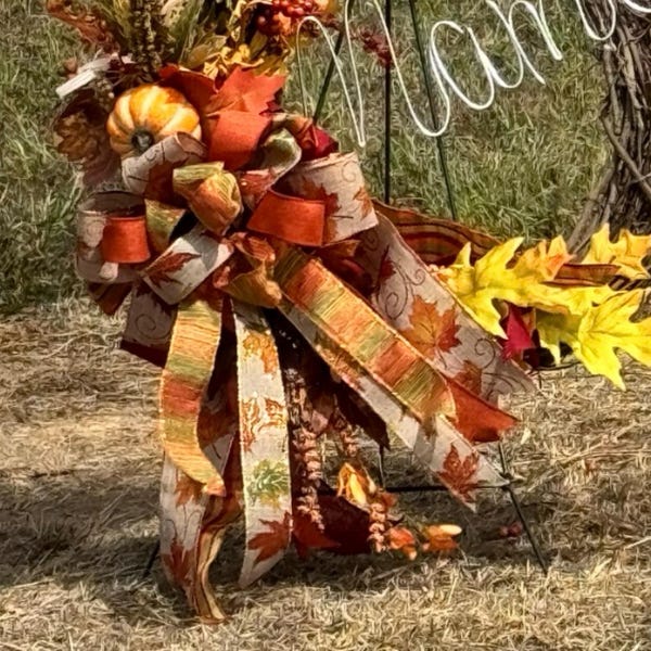 Large Fall Bow for Front Porch or Mailbox Fall Decor Mixed Ribbon Bow ...