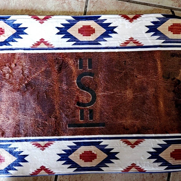 CUSTOM CATTLE BRAND Red White and Blue Aztec Leather Pattern Bath Mat ...