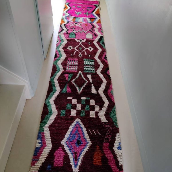 Maroon Pink Moroccan Runner Rug, Boho Narrow Colorful Wool Runner ...